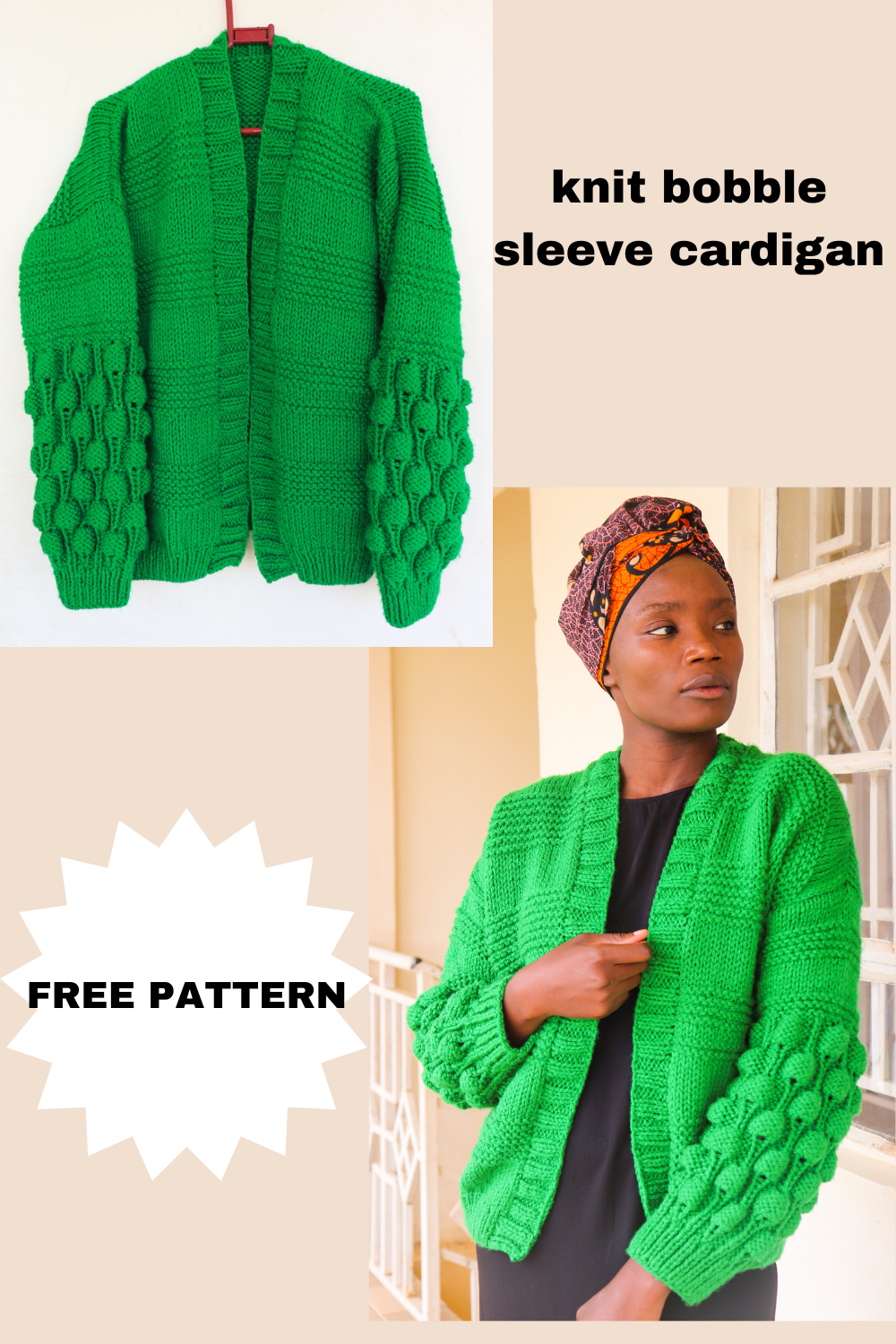 Bobble Sleeves Knit Cardigan - Dreamcrochets